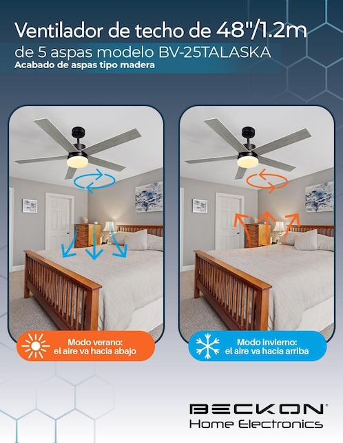 Ventilador de techo Beckon con control remoto 6 velocidades 4